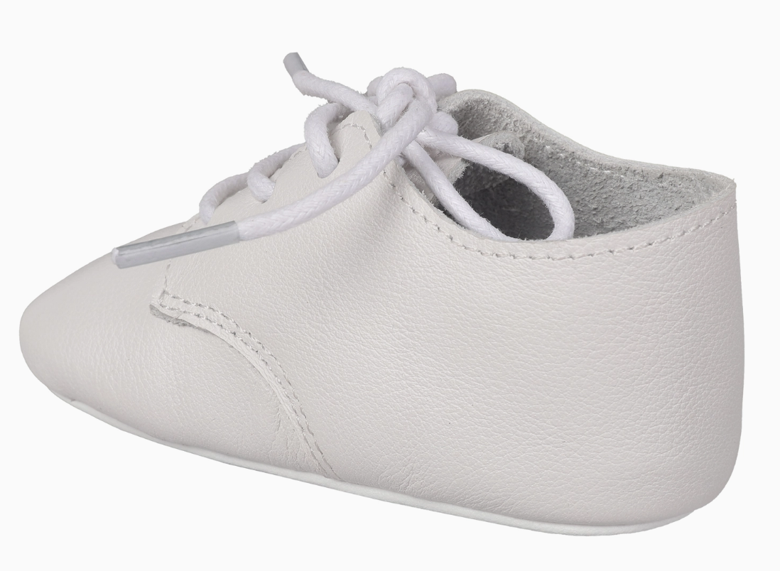 August Crib Shoe-White Leather – Beech & Boon